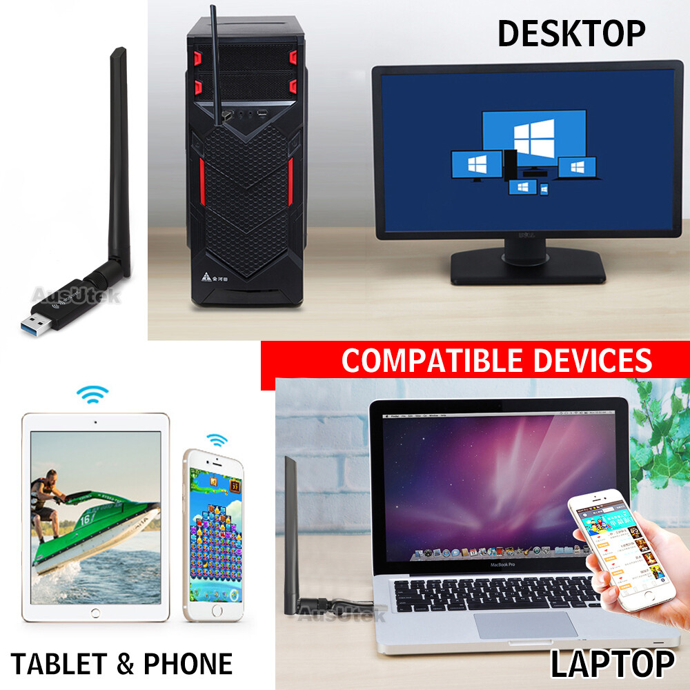 AC1200 High Power USB AC Wireless WiFi Adapter Long Range 802.11AC 5dBi ...