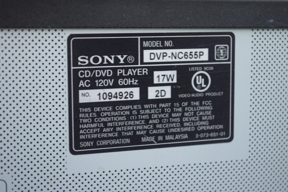 Sony DVP-NC665P 5 Disc CD/DVD Player Changer Carousel No Remote Tested ...