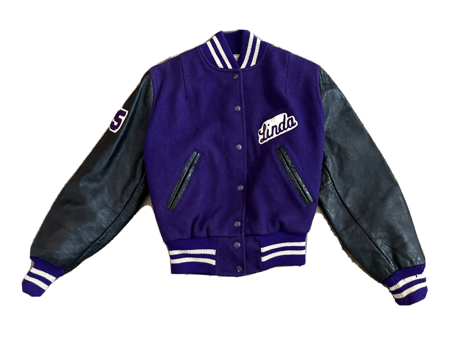 Vintage 60s Eaton Varsity Jacket Purple Black Leather… - Gem