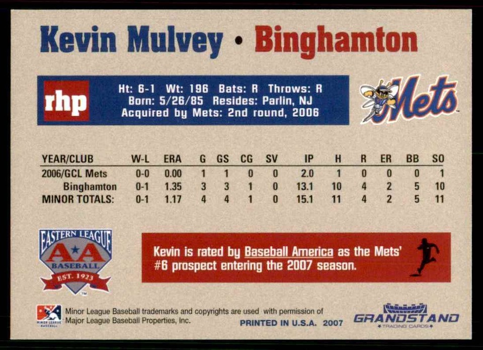 2007 Grandstand Eastern League Top Prospects Kevin Mulvey Binghamton ...