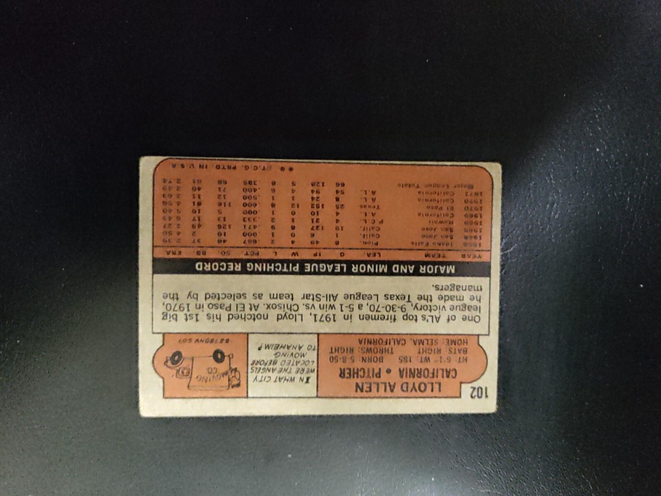 1972 Topps Baseball #102 Lloyd Allen California Angels - VG- free ...