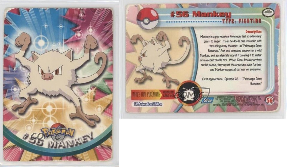Mankey 1st Printing (Blue Topps Logo) Pokemon TV Animation Edition ...
