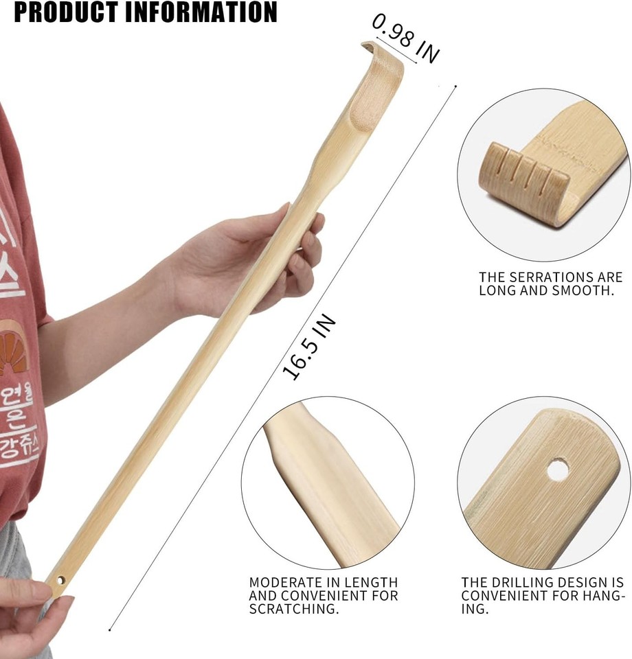 Natural Bamboo Wooden Tickling Rake Back Scratcher Pick Itch Relief ...