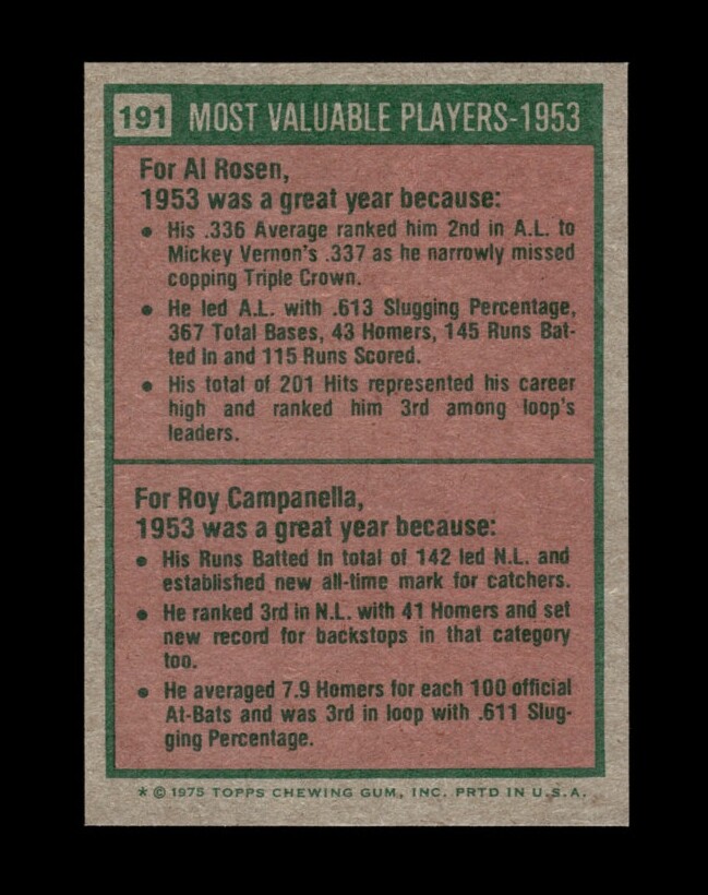 1975 Topps Set-Break #191 1953 Mvp'S NM-MT OR BETTER *GMCARDS* | eBay