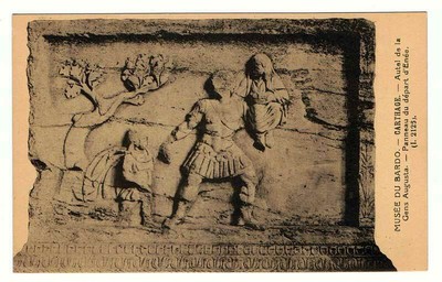 Tunisia postcard. Carthage - Musee du Bardo. Autel of the Gens Augusta ...