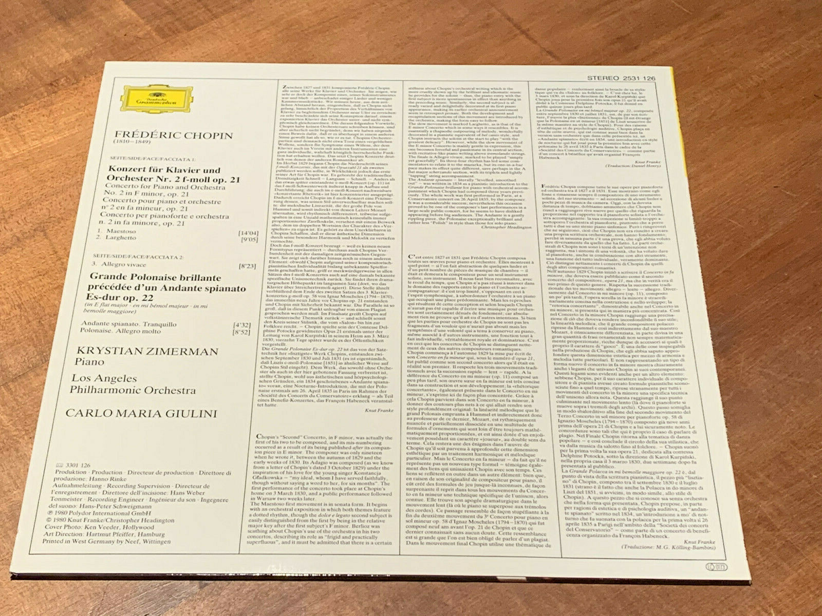 Chopin Piano Concerto # 2 KRYSTIAN ZIMERMAN GIULINI Original DGG LP ...