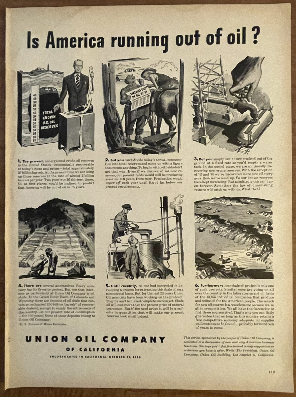 1948 Union Oil Company of California, America Running Out Of Oil, VTG ...