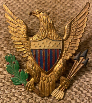 Large Old Eagle Painted Hat Badge/Device (Military, Parade, Band or ...