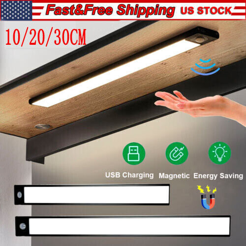 LED Motion Sensor Under Cabinet Closet Light USB Rechargeable Kitchen ...