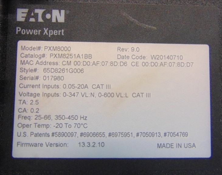 EATON POWER XPERT CUTLER HAMMER PXM8000, PXM8251A1BB, STYLE 65D8261G006 ...