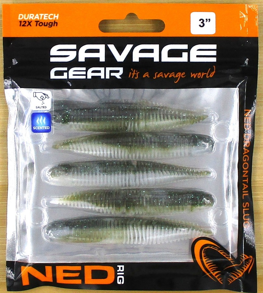 (6) Packs Savage Gear 3" Ned Rig Dragontail Slug LB Smallmouth Magic ...