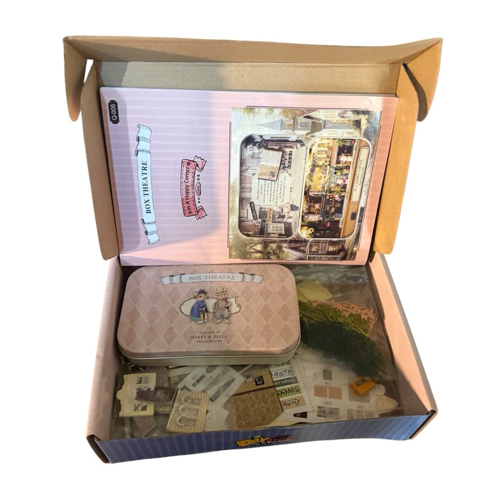 Metal Theater box In a Happy Corner DIY Craft rabbits scenery Open box ...