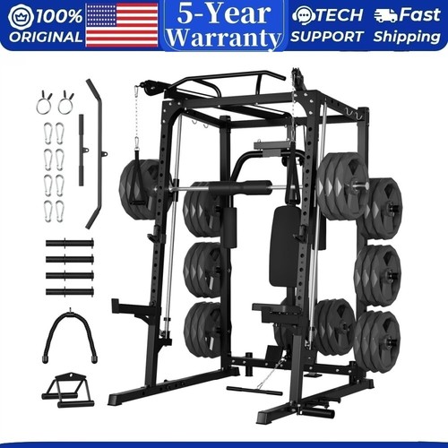 💯Smith Machine 2000LBS Power Cage Squat Rack with Chest Fly Machine ...