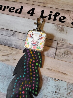 Cow Purse Charm leather handmade keychain Custom Cow Concho Hand ...