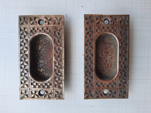 Original antique brass/bronze Victorian recessed window sash lift pulls ...