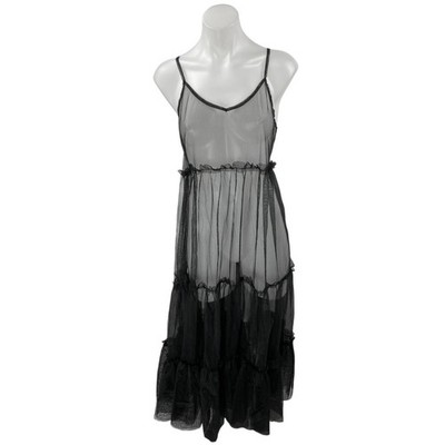 Friful Women's Black Mesh Sheer Sleeveless Ruffle Cami Tank Maxi Dress ...
