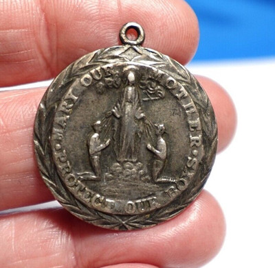 STERLING SILVER ST CHRISTOPHER MEDAL 2 SIDED ANTIQUE 1 INCH 6.7 GRAMS ...