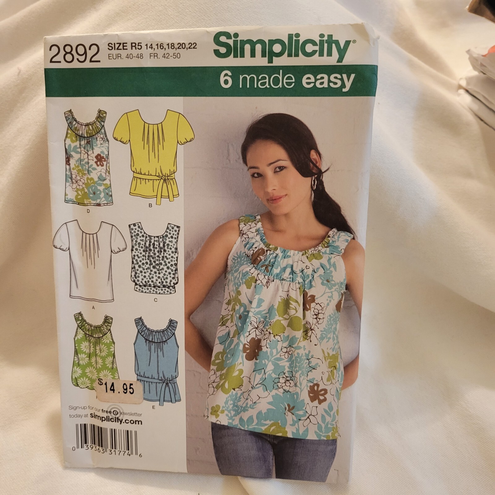 Sleeveless Top Shirt Tank Simplicity Sewing Pattern 2892 SIZE R5 14 16 ...