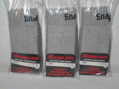 3 PAIRS Snap-On Crew Socks Men's GRAY LARGE ~ FREE SHIPPING ~ MADE IN ...