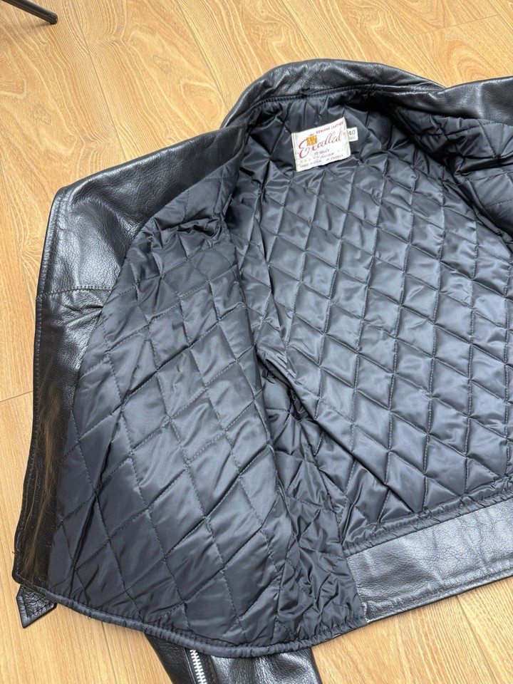Vintage 60s 70s Excelled Leather Motorcycle Jacket Mens Black Size 40 ...
