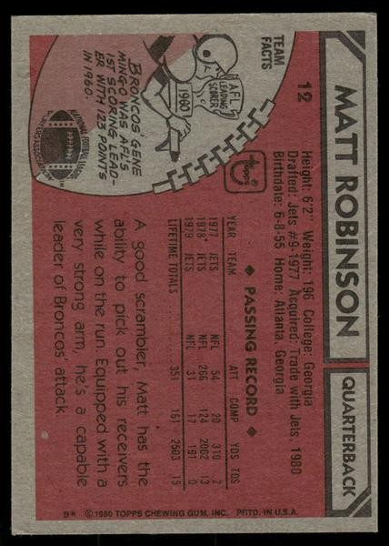 1980 Topps #12 Matt Robinson Denver Broncos | eBay UK