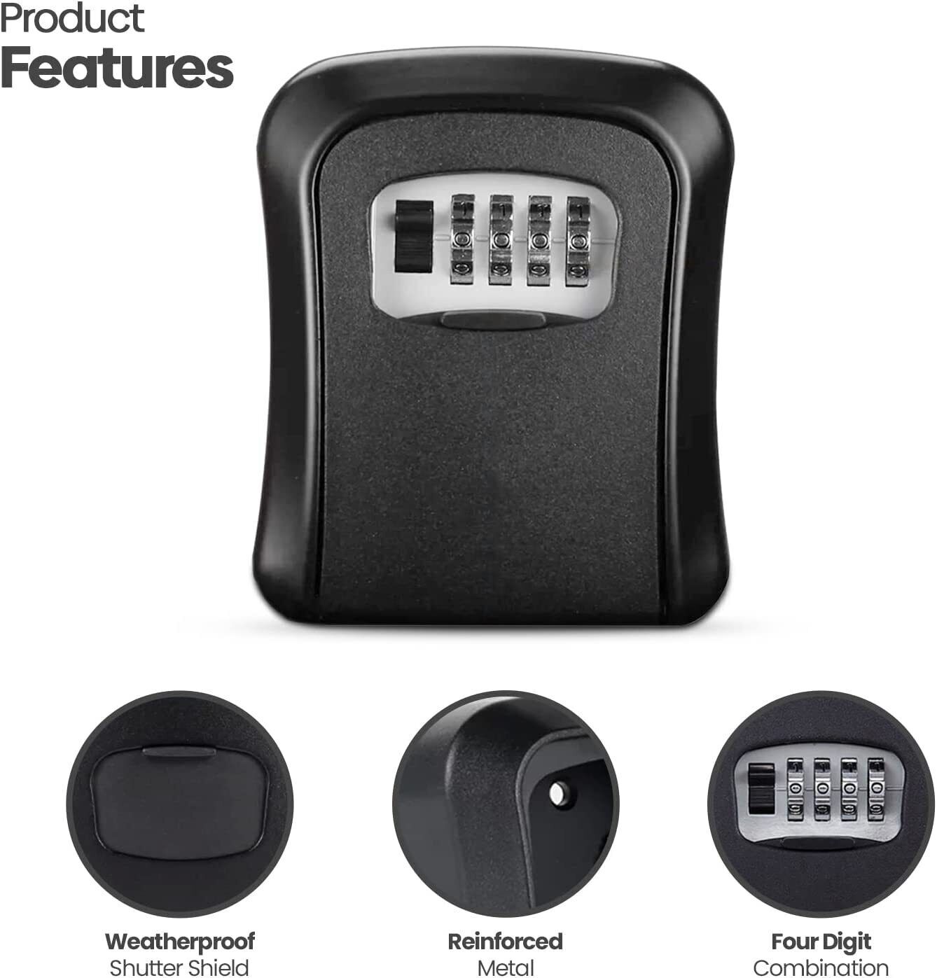 Security Safe Key Box, Wall Mounted 4 Combination Keys Outdoor Key Lock ...