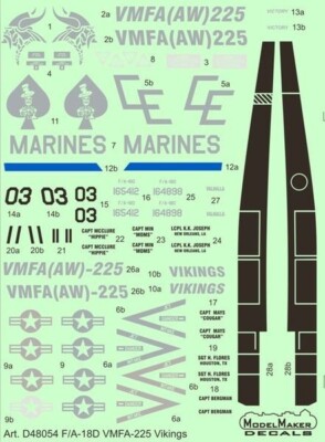 Model Maker Decals 1/48 F/A-18D Hornet VMFA-225 VMA(AW)-225 Vikings ...