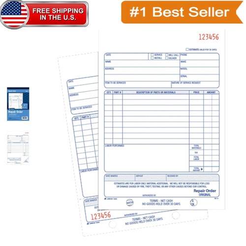 Professional 2-Part Repair Order Book - Easy Organization, 50 ...