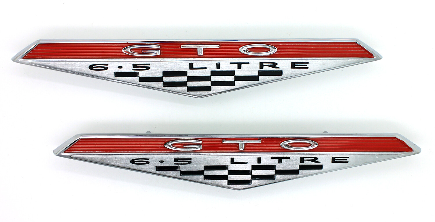 NEW 6.5 LITRE GTO Front Fender Emblem PAIR / For 64-68 Set Liter Badge ...