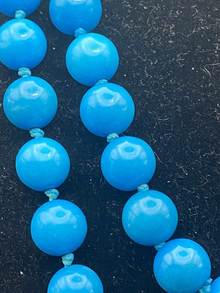 Faux Turquoise Howlite Stone Bead Necklace 32” Hand Knotted 8 mm Boho ...