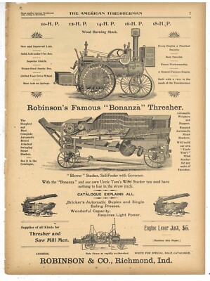 1898 Robinson & Co. Ad: Wood Burning Steam Engine, Thresher - Richmond ...