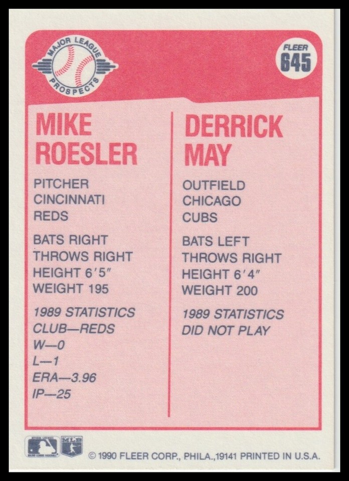 1990 Mike Roesler / Derrick May (RC) Fleer Baseball #645 | eBay