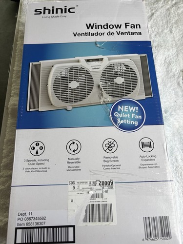 Shinic 9" 3-Speed Twin Window Fan with Removable Bug Screen,Fully ...