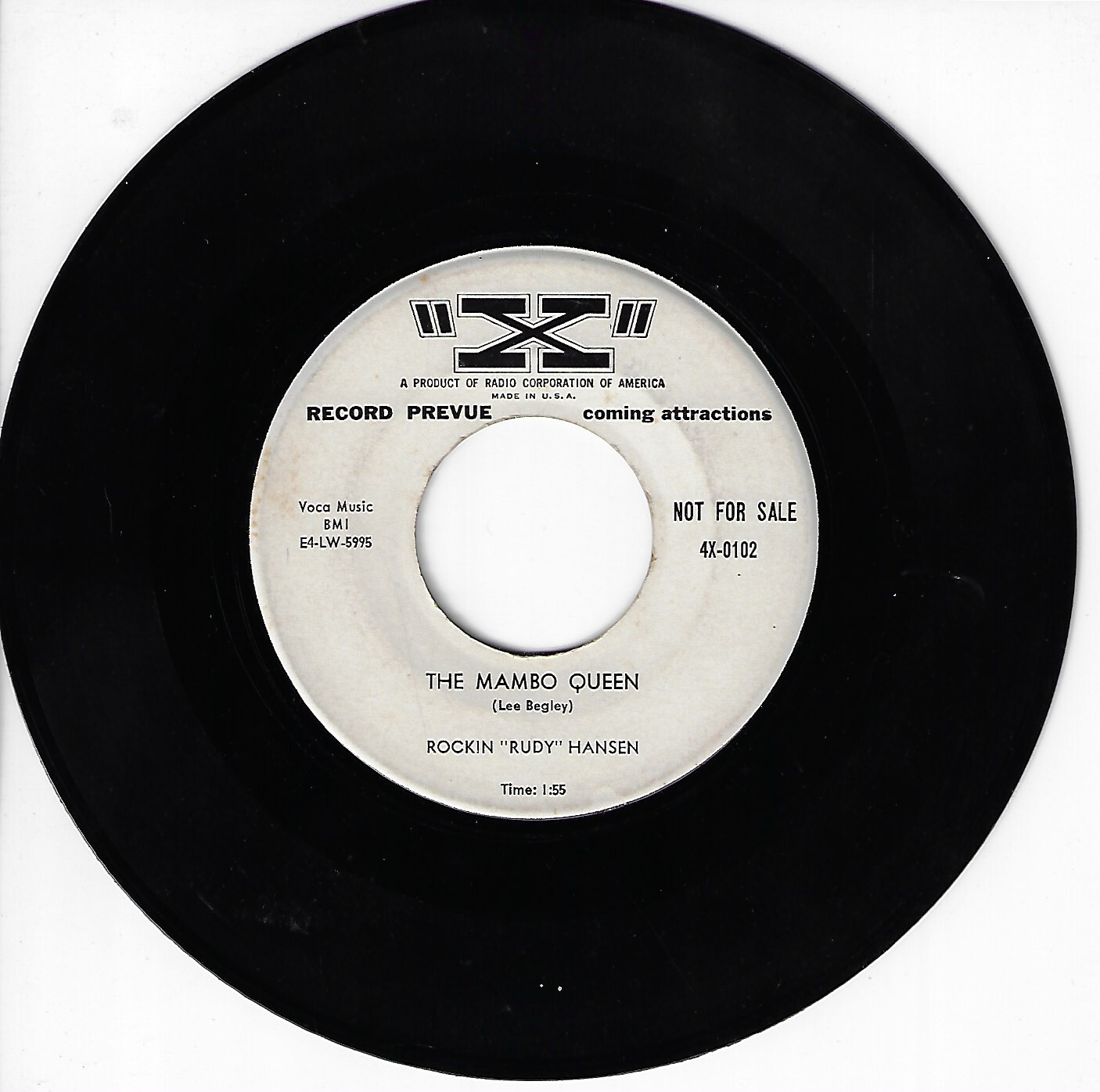 ROCKIN' RUDY HANSEN MAMBO QUEEN/I WALKED AWAY 45RPM 7" VG WHITE LABEL ...