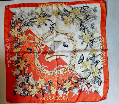 Nora Cora Square Silk Scarf, Orange Violin Floral 22" | eBay
