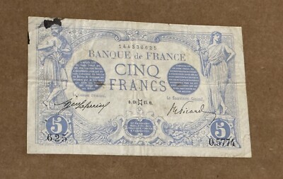 France 5 Francs 1912-1917 Blue Banknote Circulated | eBay