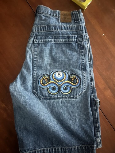 Vintage 90's JNCO Double Blue Snakes 8 Ball Baggy Jorts Jean Shorts Sz ...