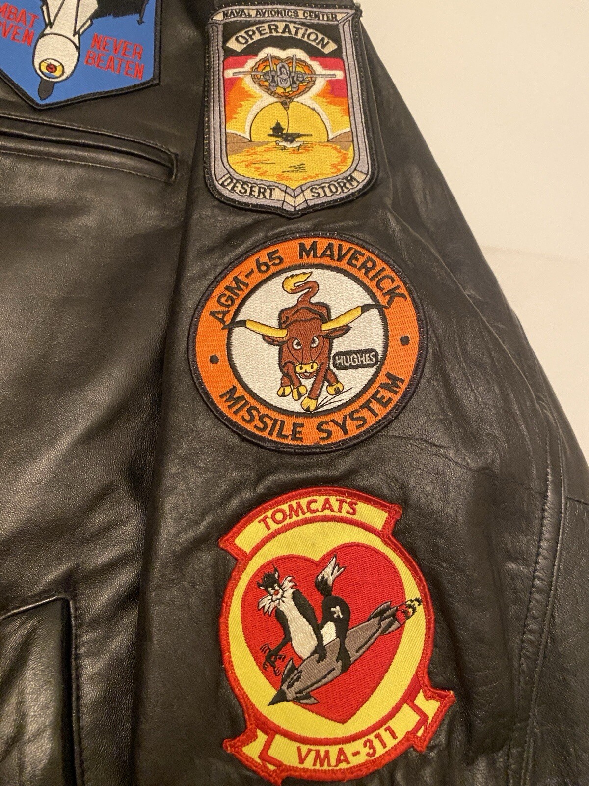 Missle Aircraft Leather Jacket With Patches Military Avionics Desert ...