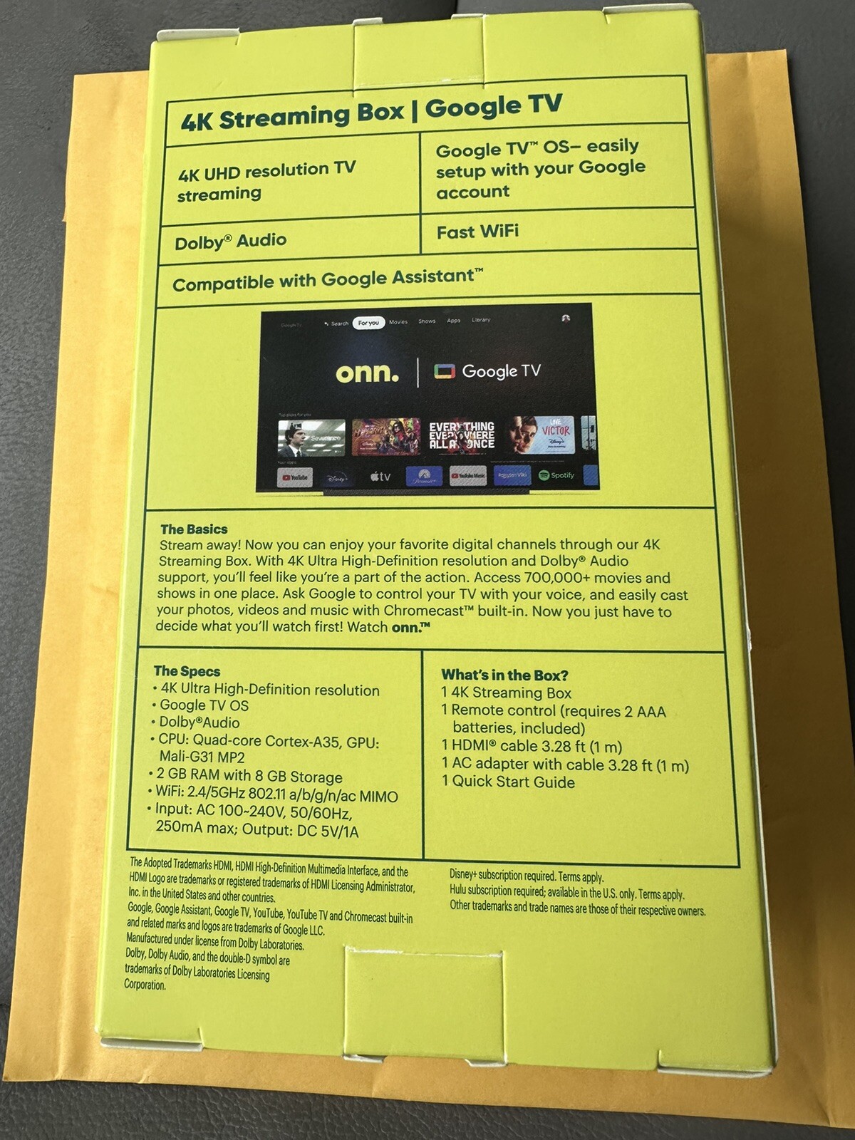 ONN Streaming Box 4K Streaming Wi-Fi Android TV UHD Google TV Device ...