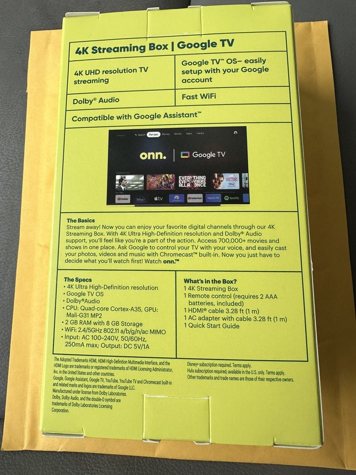 ONN Streaming Box 4K Streaming Wi-Fi Android TV UHD Google TV Device ...