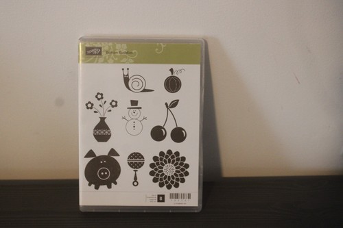 Stampin' Up Stamp Set BUTTON BUDDIES Rubber Cling PIG Cherries Snowman ...