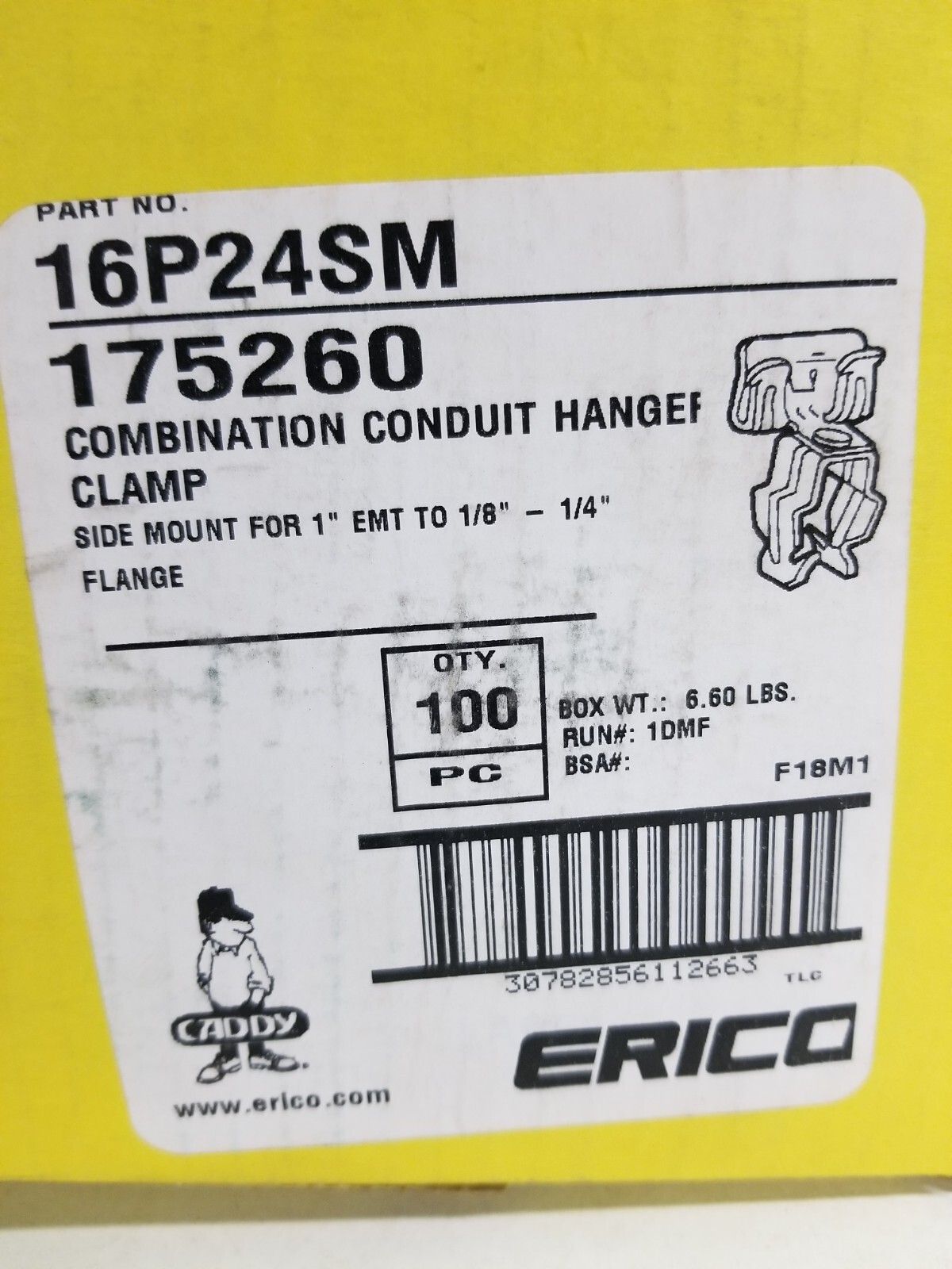Caddy-Erico 16P24SM 1" Combination Conduit Hanger Clamp Side Mount Box ...