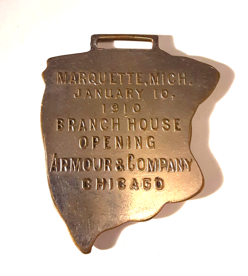 * KILLER * 1910 Adv. Watch Fob - Cow - Armour Meats - Marquette Mich ...