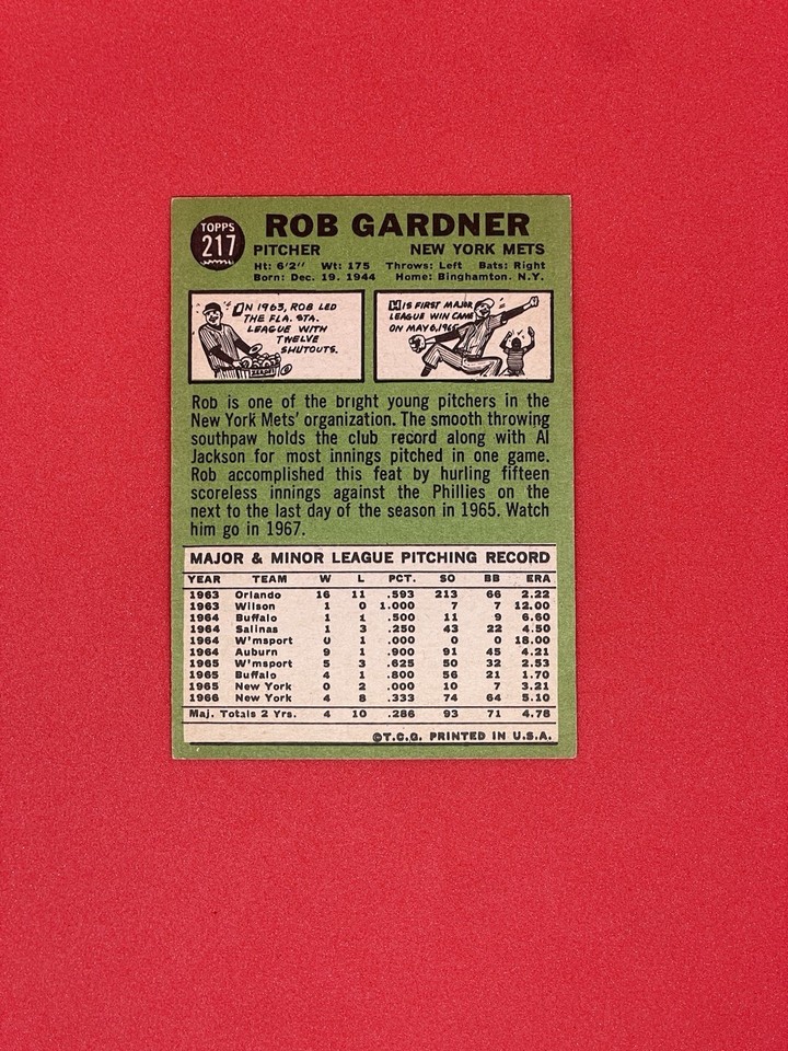 1967 Topps - Rob Gardner #217 See Photos For Condition | eBay