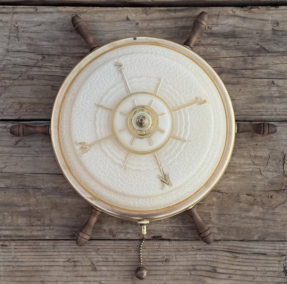 THREE SOLID BRASS 1930s Nautical Ships Wheel Ceiling Light Fixtures ...