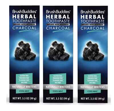 TOOTHPASTE BRUSH BUDDIES HERBAL 3.5oz Activated Charcoal Cool Mint. (3 ...