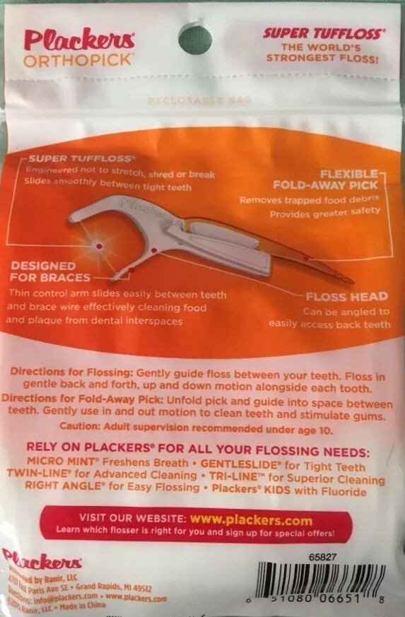 Plackers OrthoPick Floss for Braces 36 Pack Orthodontic Flossers ...