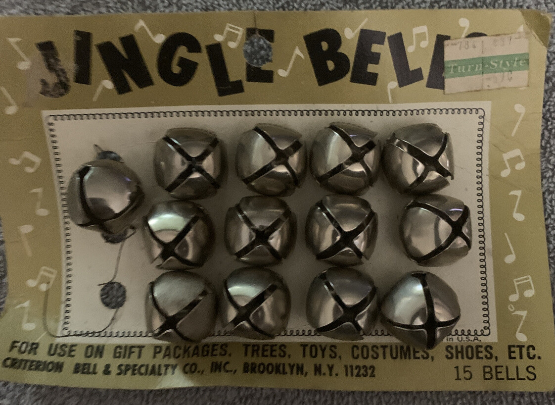 13 Vintage Jingle Bells (approx. 3/4") ~ Metal. On Original Package ...