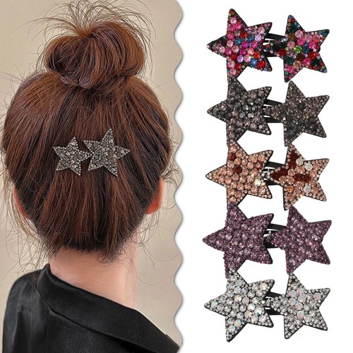 2pcs Women 2 Stars Rhinestone Crystal Hair Clips Barrette Slide Grip ...