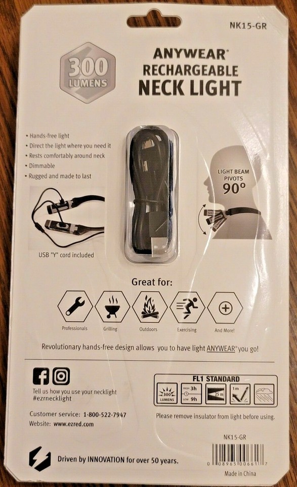 EZ Red Rechargeable Dimmable Flex Head Neck Light, 300 Lumens, GREEN # ...